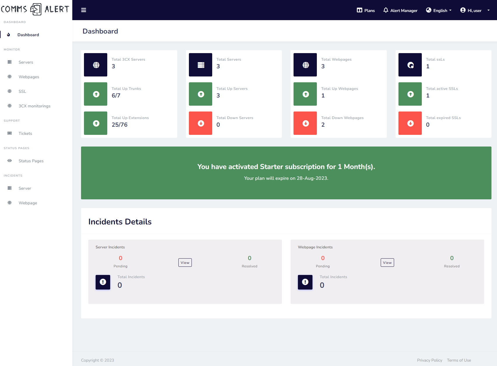 Home - Comms Alert - Simple Monitoring